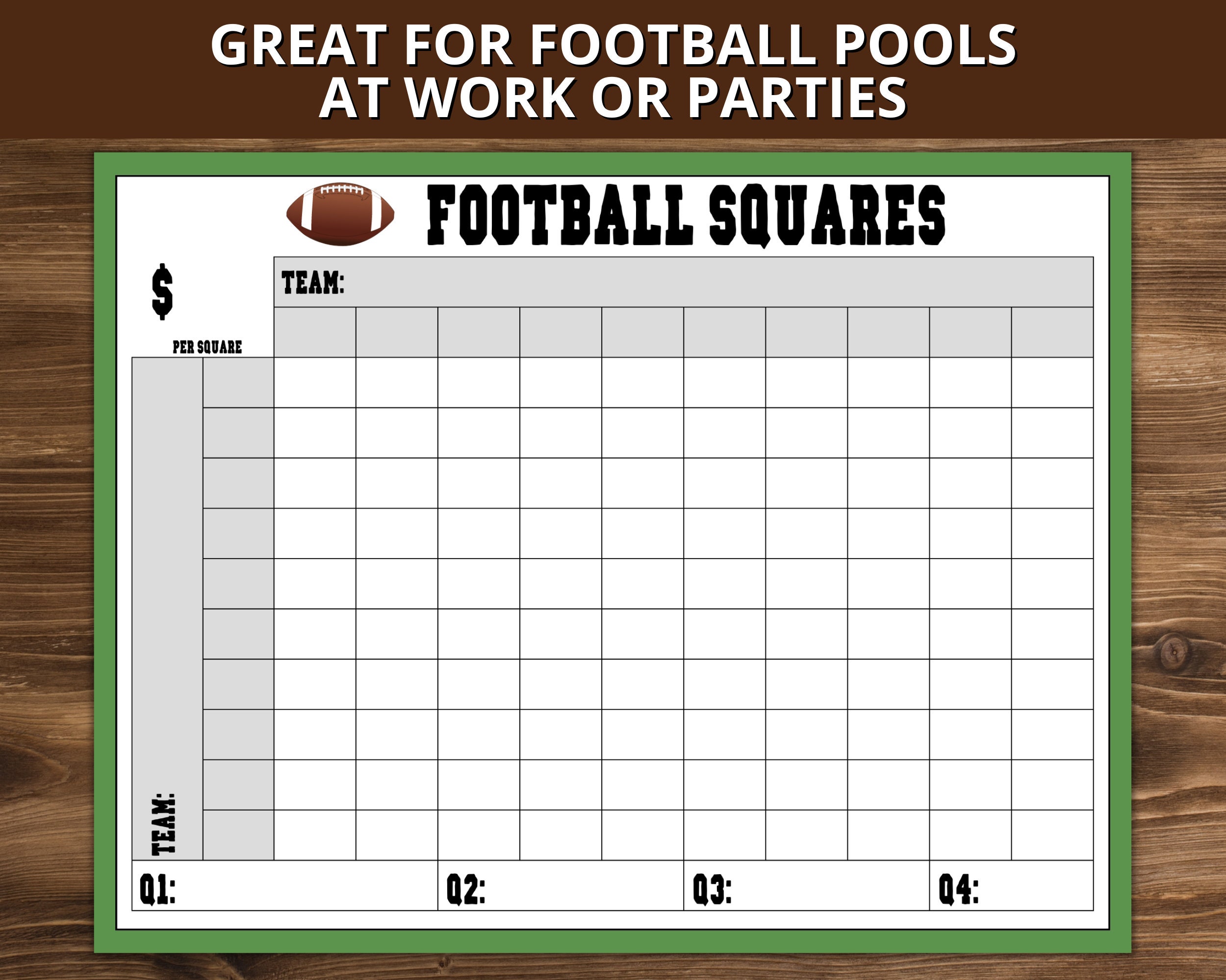 Football Squares Game, 100 Squares, the Big Game Squares Grid, Football ...