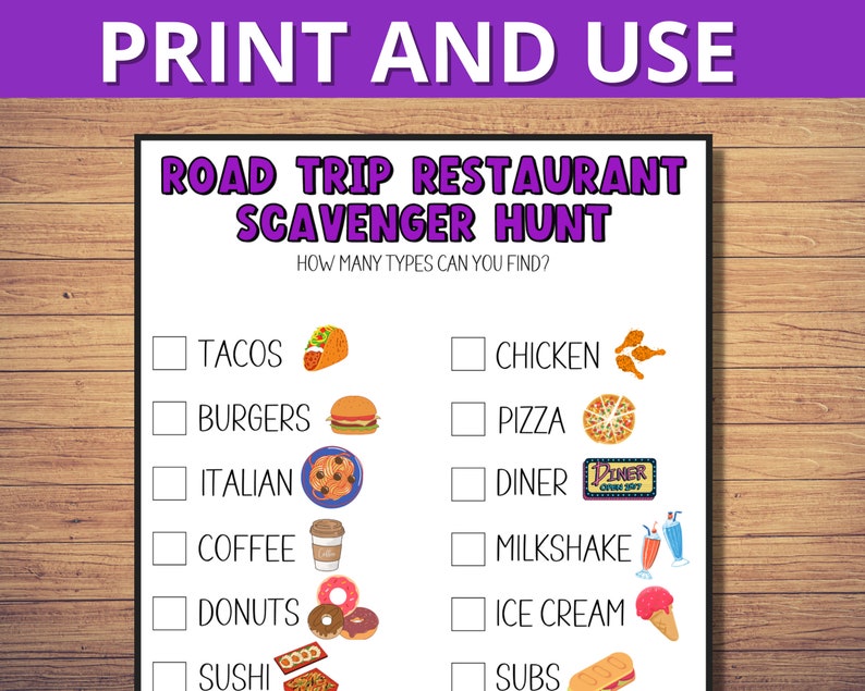 Road Trip Scavenger Hunt Restaurant Scavenger Hunt Printable - Etsy Ireland