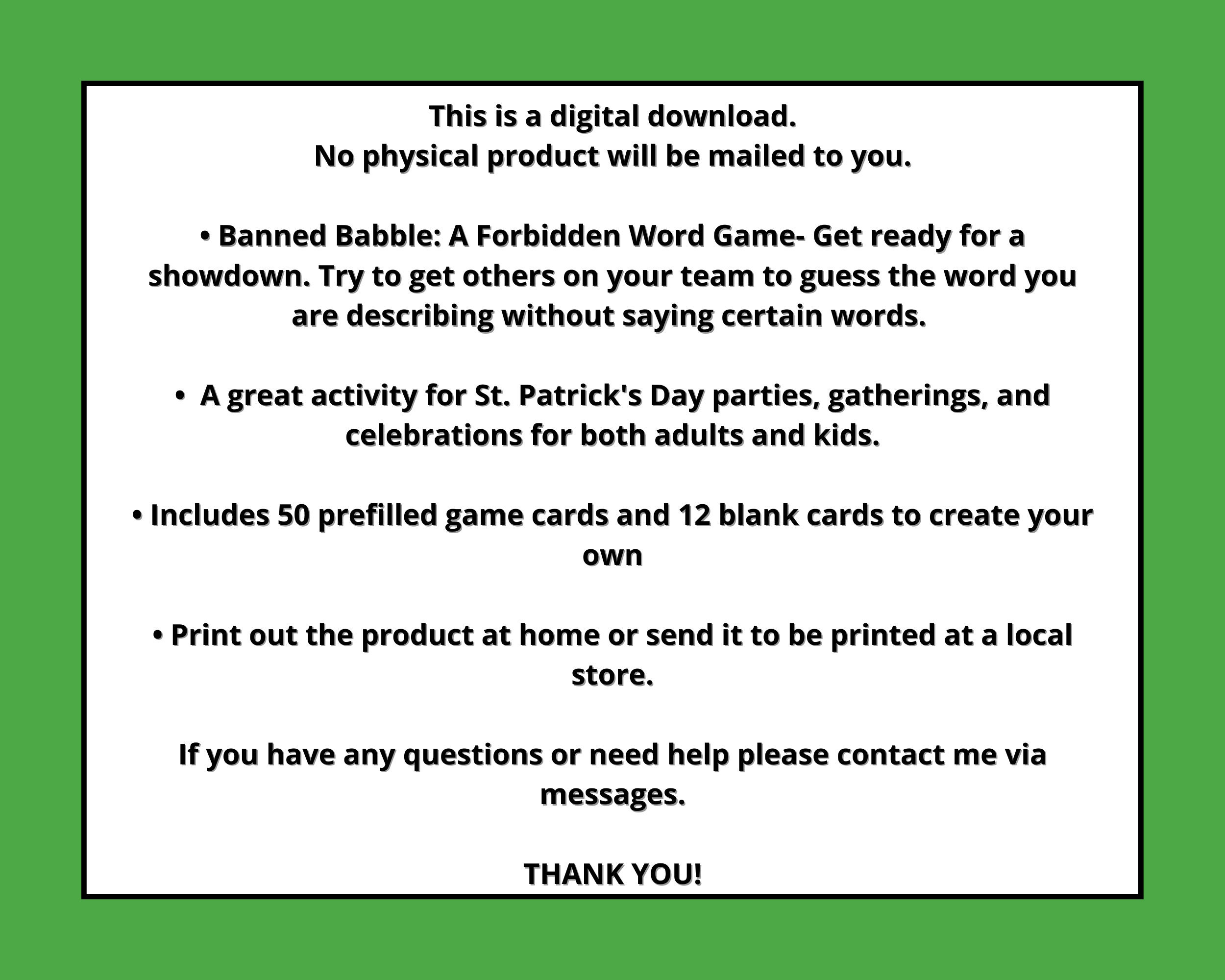 St. Patrick's Day Printable Party Game, Banned Babble A Forbidden Words ...