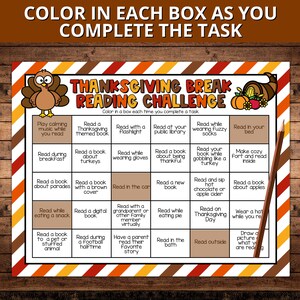 Thanksgiving Break Reading Challenge for Kids, Reading Printable ...