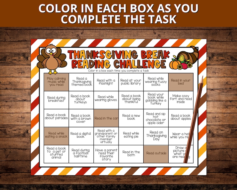 Thanksgiving Break Reading Challenge for Kids, Reading Printable ...