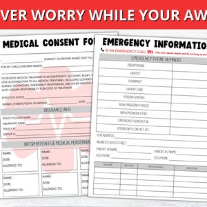 Child Care Emergency Contact Information Sheet, Incase of Emergency ...