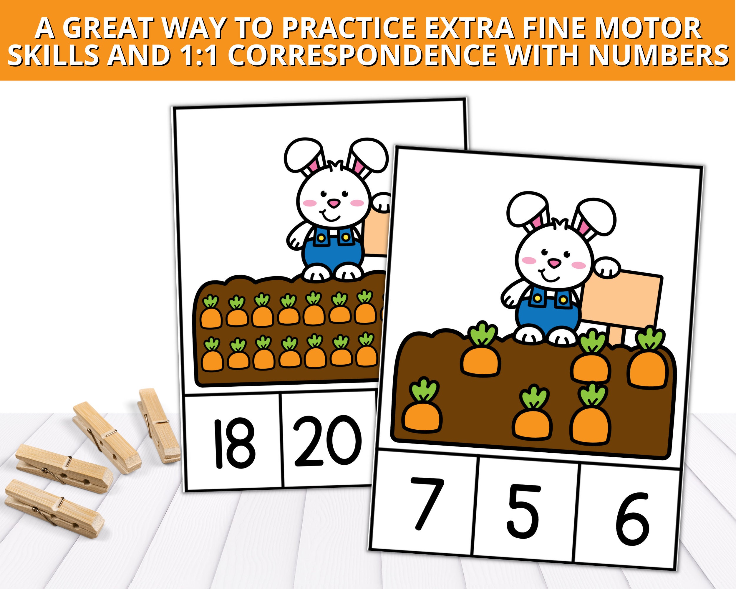 Carrot Themed Clip and Count Cards (1-20) With Worksheets Version ...
