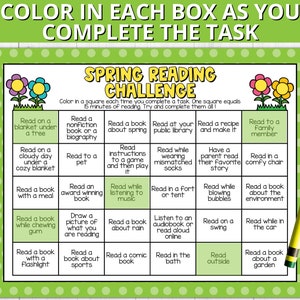 Spring Reading Challenge for Kids, Reading Printable Activities, Kids ...