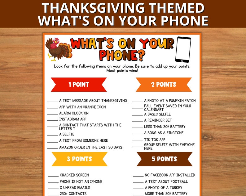 Thanksgiving What's on Your Phone Game Thanksgiving - Etsy
