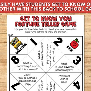 Back to School Fortune Teller Game, Back to School Get to Know You ...