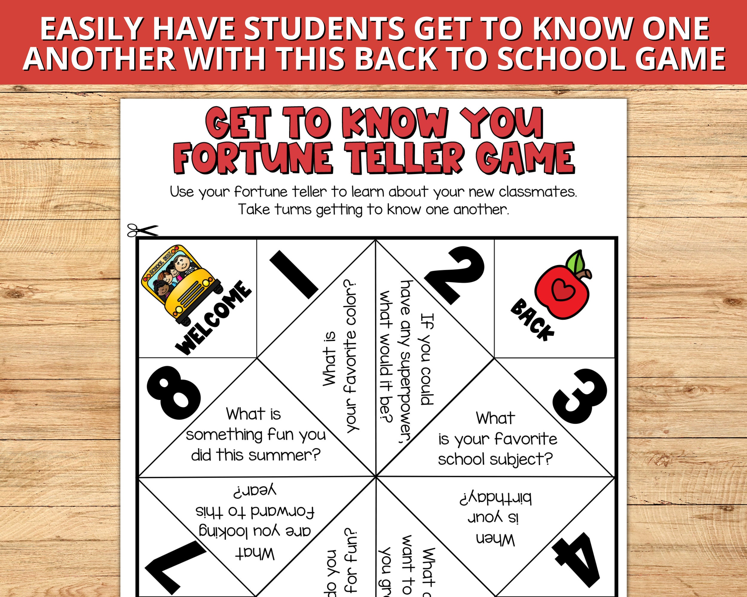 Back to School Fortune Teller Game, Back to School Get to Know You ...