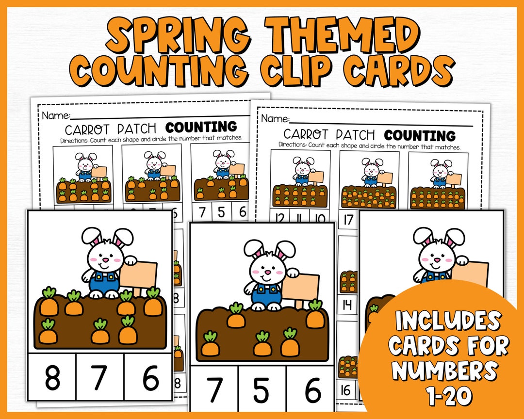Carrot Themed Clip and Count Cards (1-20) With Worksheets Version ...