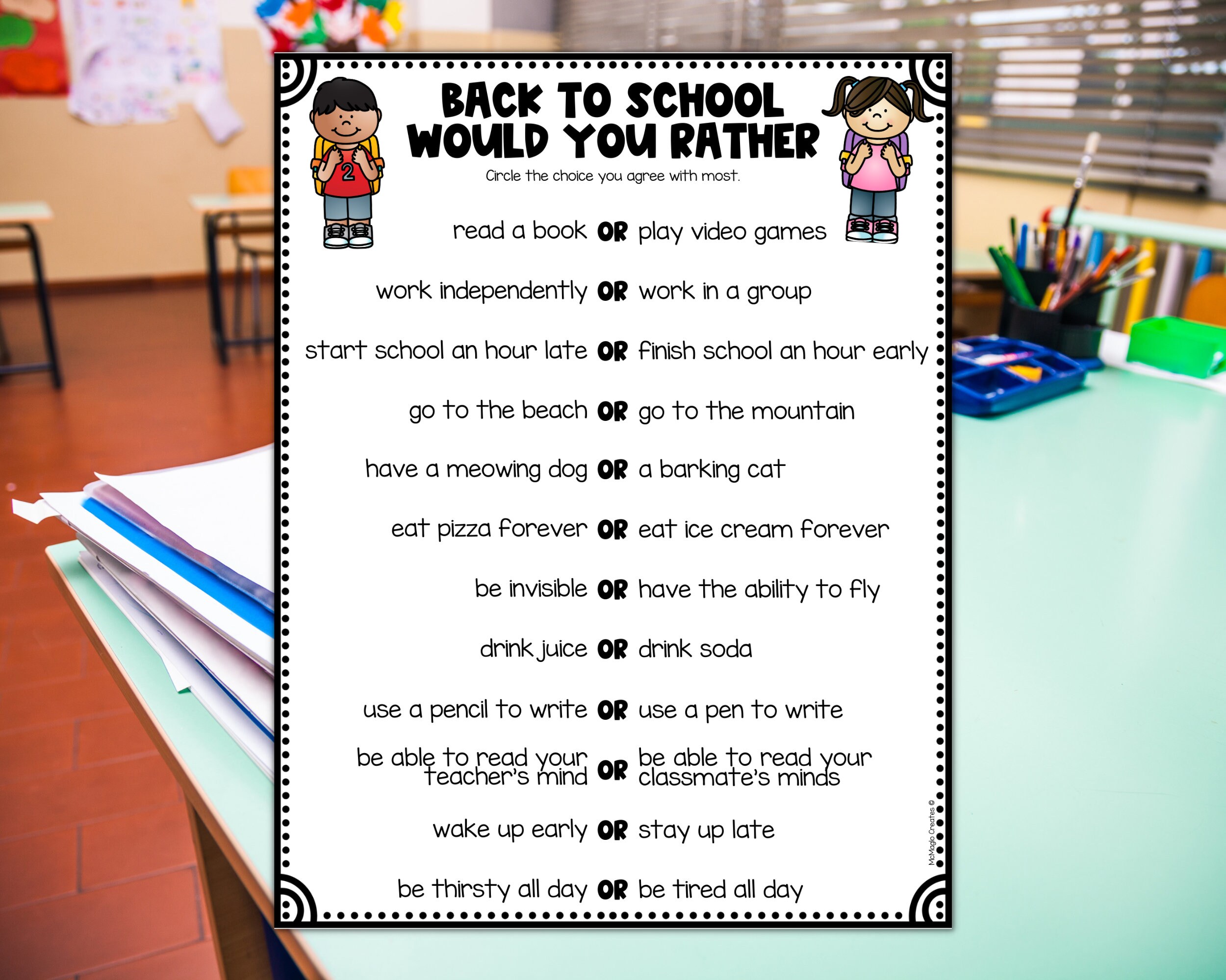 Would You Rather Back to School Activity, First Day of School Game ...