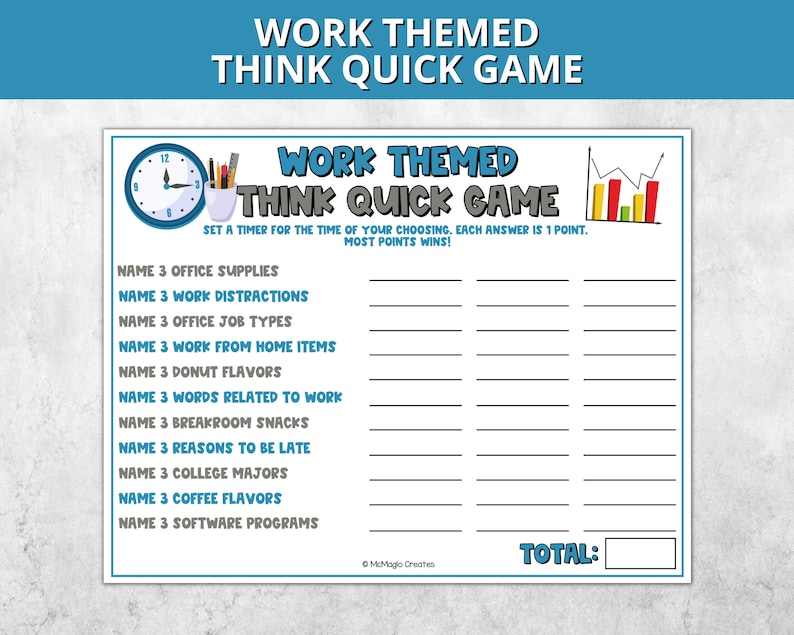 Work Themed Think Quick Game, Office Party Games, Office Icebreakers ...