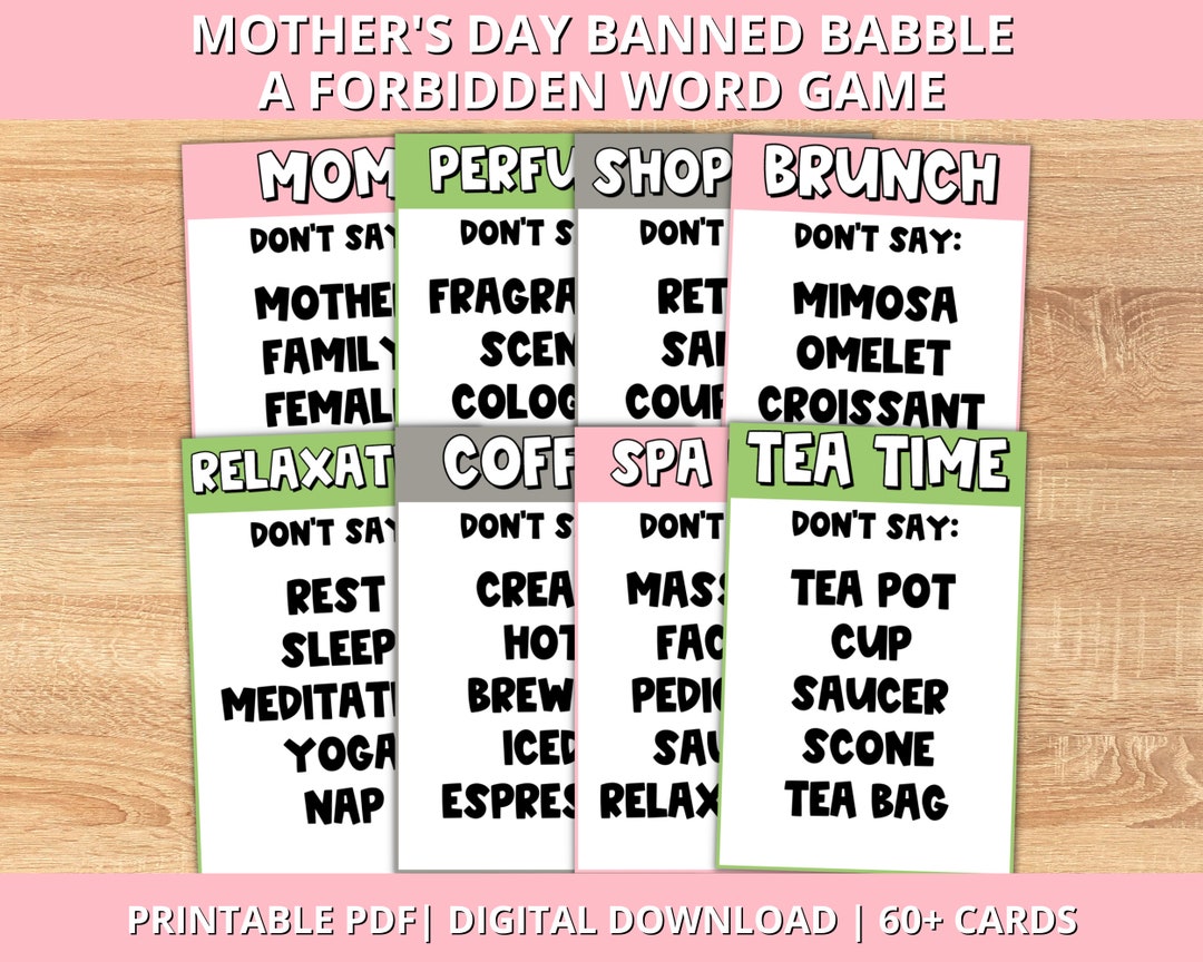 Mother's Day Printable Game, Banned Babble A Forbidden Word Game, Group ...