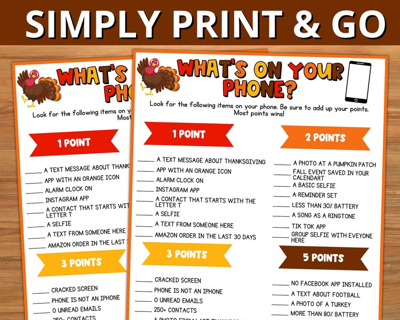 Thanksgiving What's on Your Phone Game Thanksgiving - Etsy