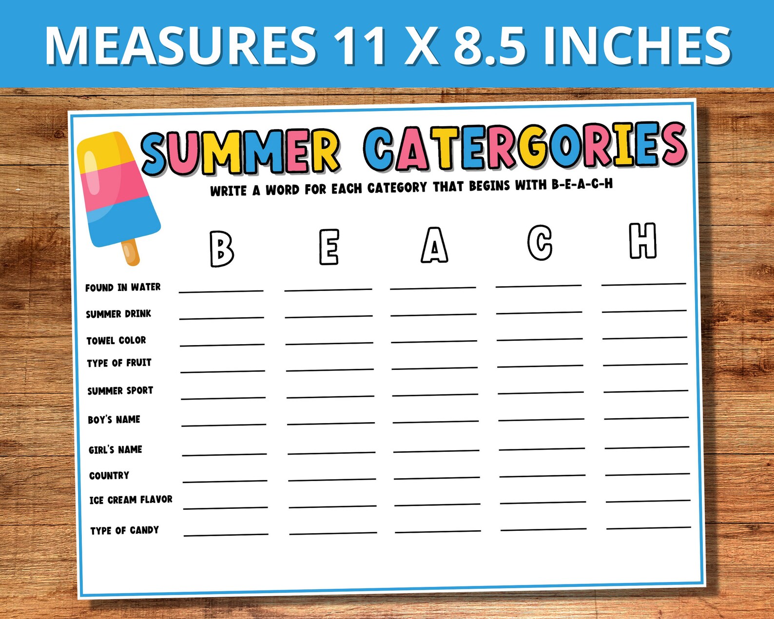 Summer Categories Game Printable Summer Game for Kids & - Etsy