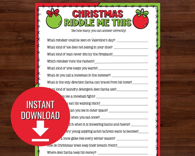 Christmas Riddles Printable, Christmas Trivia Game, Holiday Party Game ...