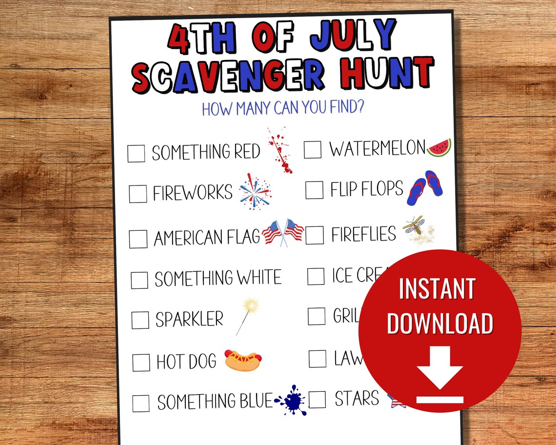 4th of July Scavenger Hunt 4th of July Printable Activity for | Etsy