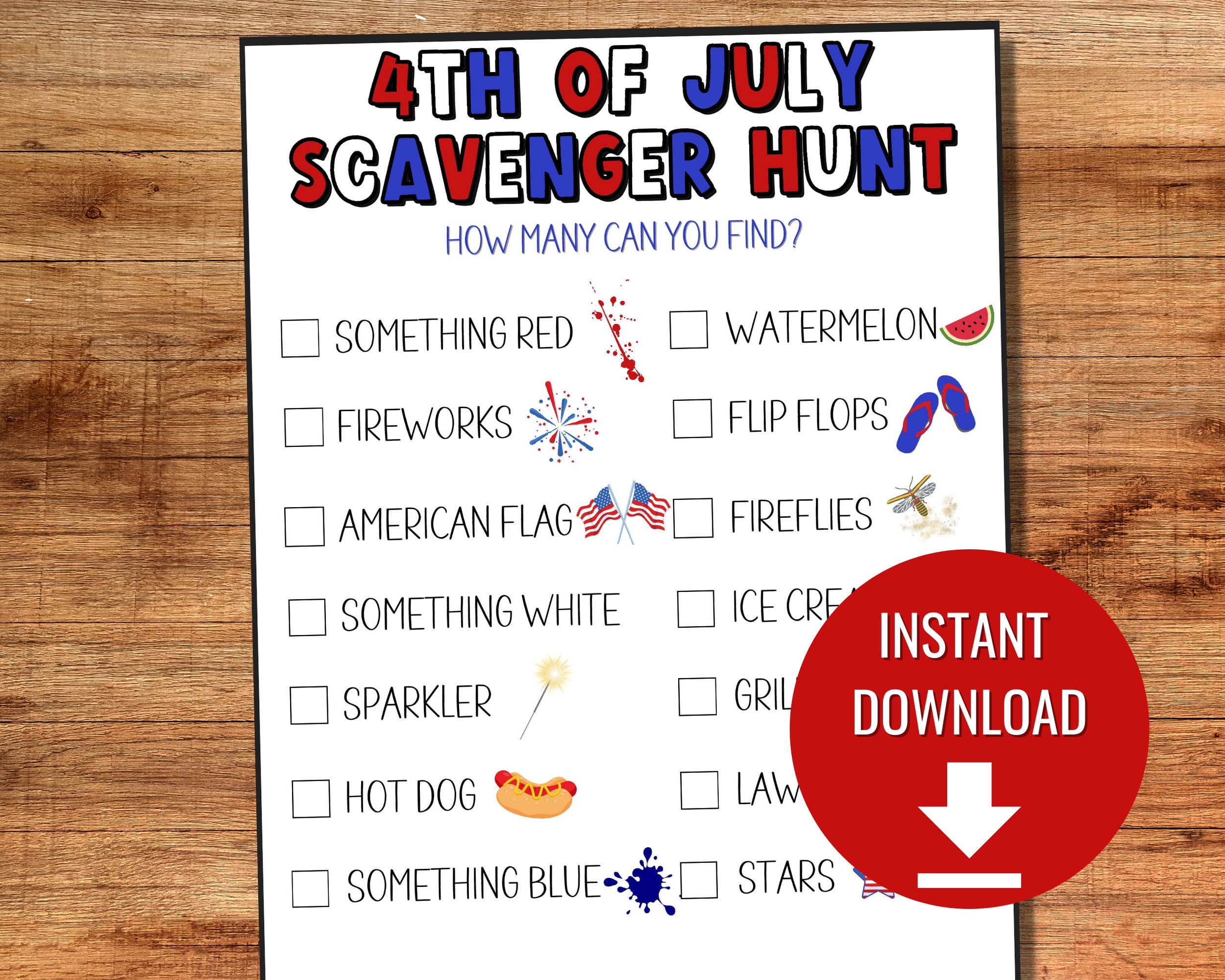 4th of July Scavenger Hunt 4th of July Printable Activity for - Etsy