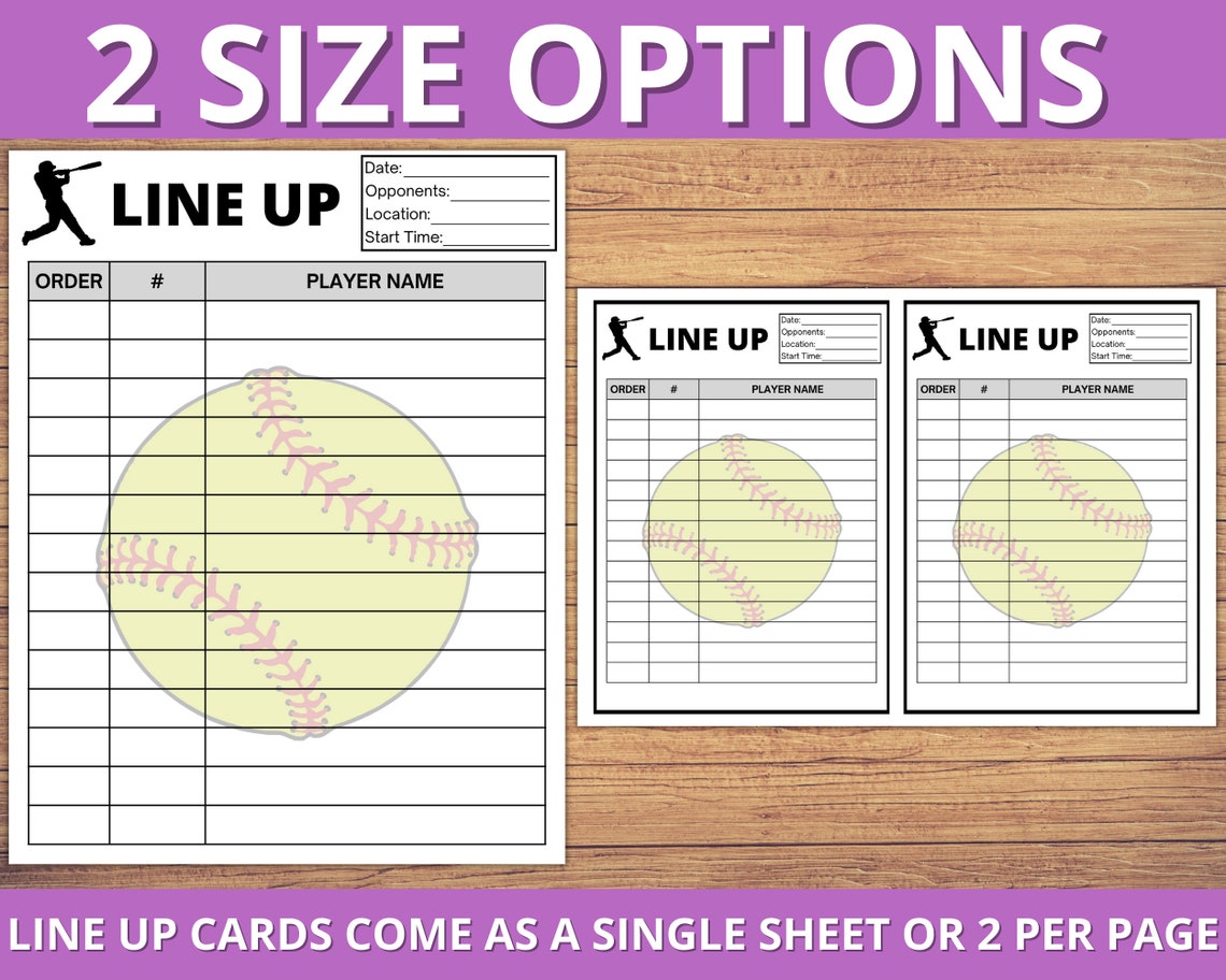 Softball Line up Card Template Batting Line up Printable - Etsy