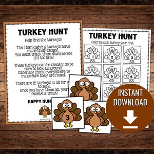 Printable Turkey Hunt Game, Thanksgiving Scavenger Hunt, Thanksgiving ...