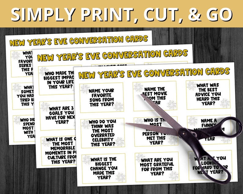 New Year's Eve Conversation Cards, New Year's Eve Party Game, New Year ...