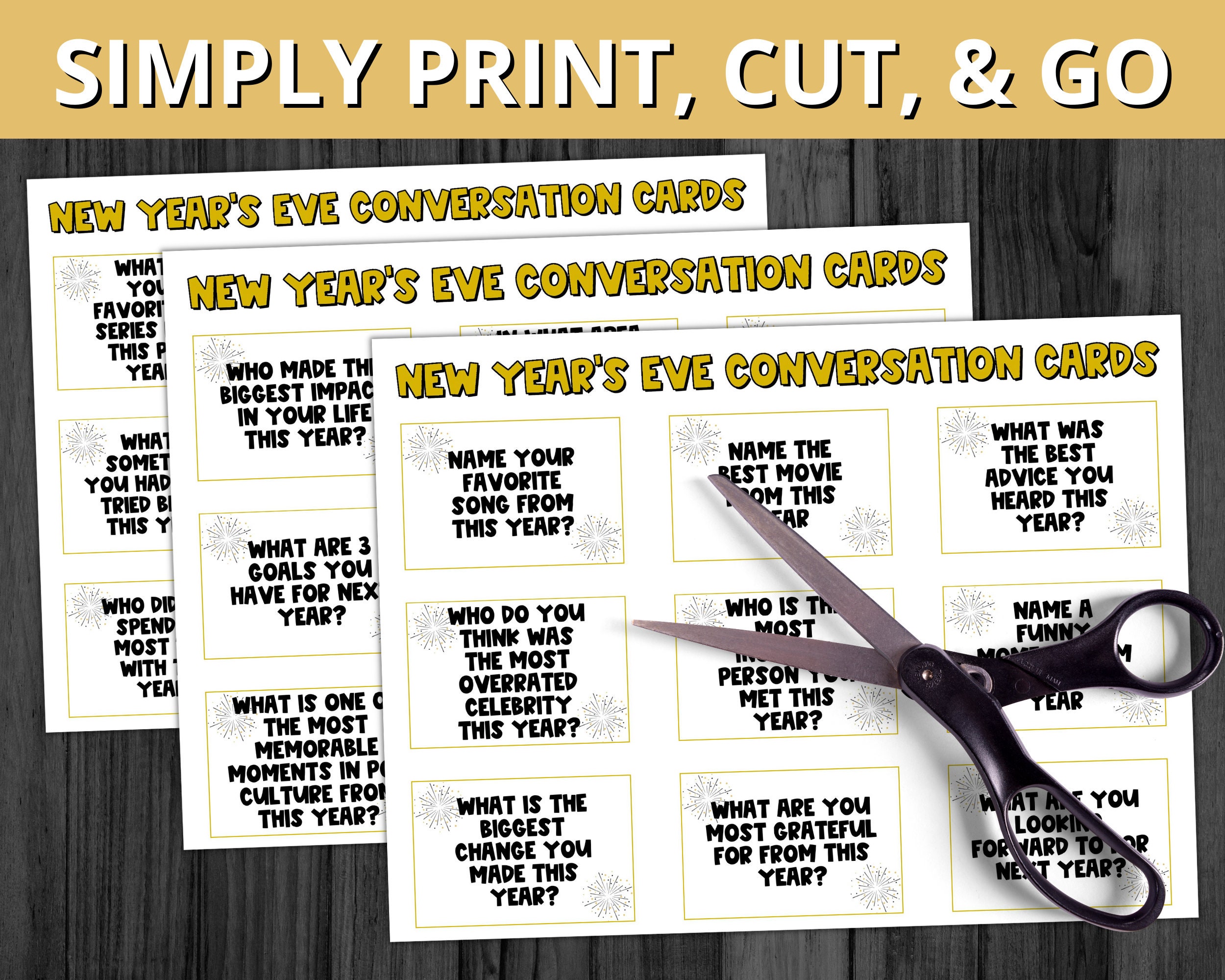 New Year's Eve Conversation Cards, New Year's Eve Party Game, New Year ...