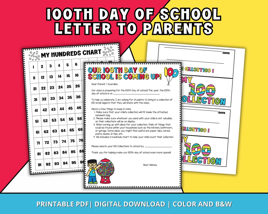 100th Day of School Letter to Parents, 100th Day of School Collections ...