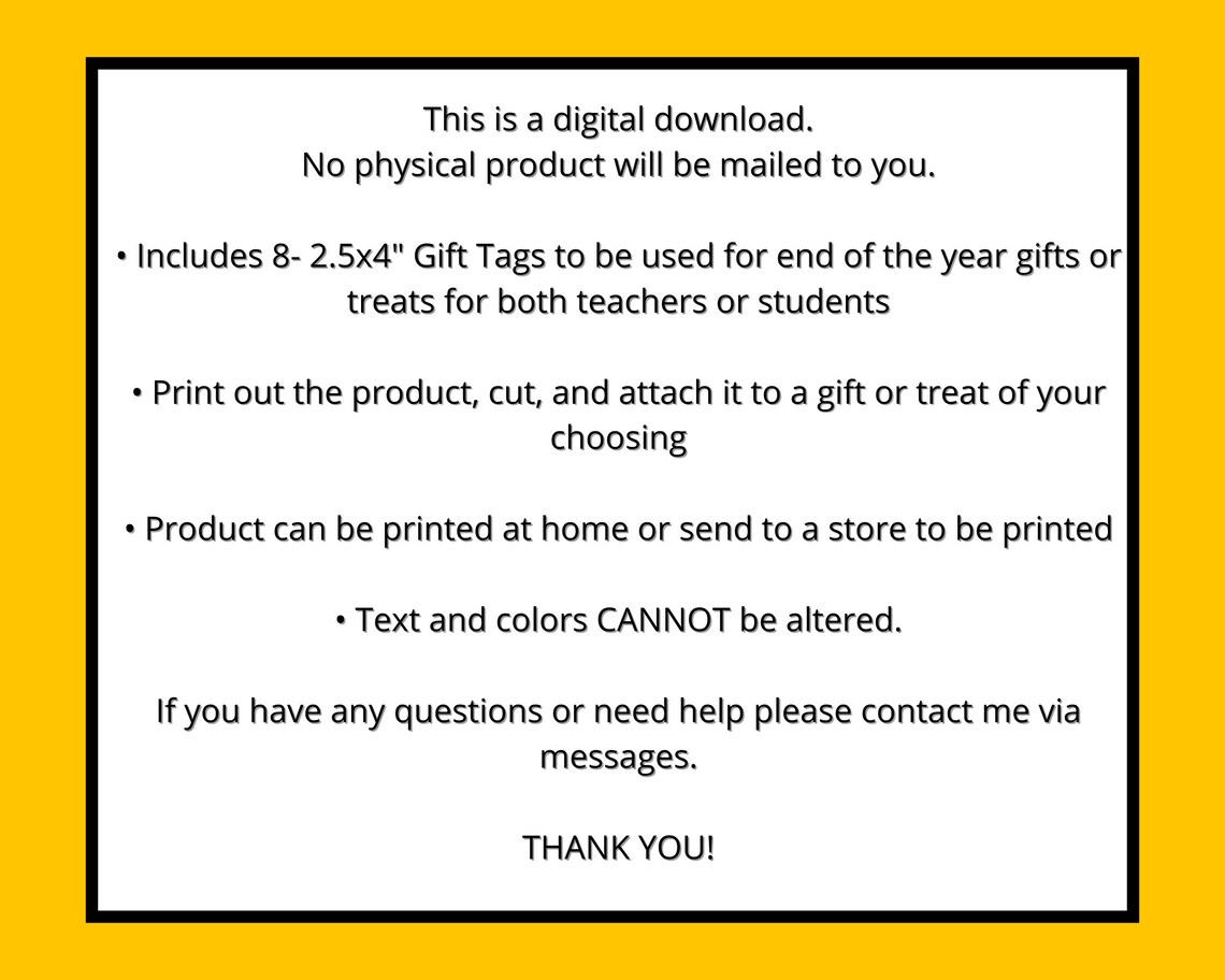 End of the Year Gift Tag for Students and Teachers Editable - Etsy
