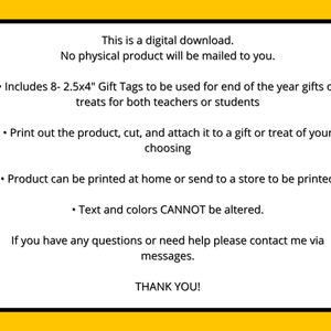 End of the Year Gift Tag for Students and Teachers, Editable Last Day ...