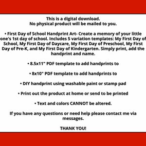 First Day of School Handprint Art First Day Handprint - Etsy