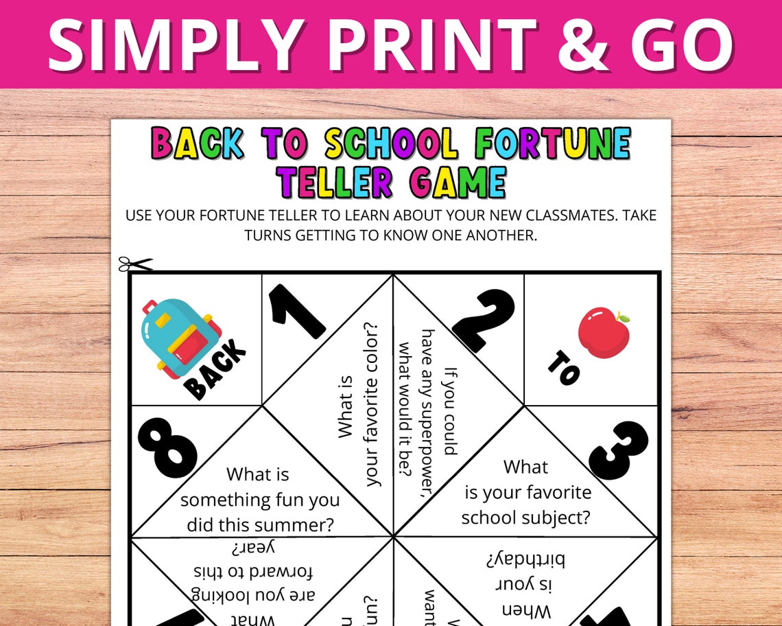 Back to School Fortune Teller Game Back to School Get to Know - Etsy