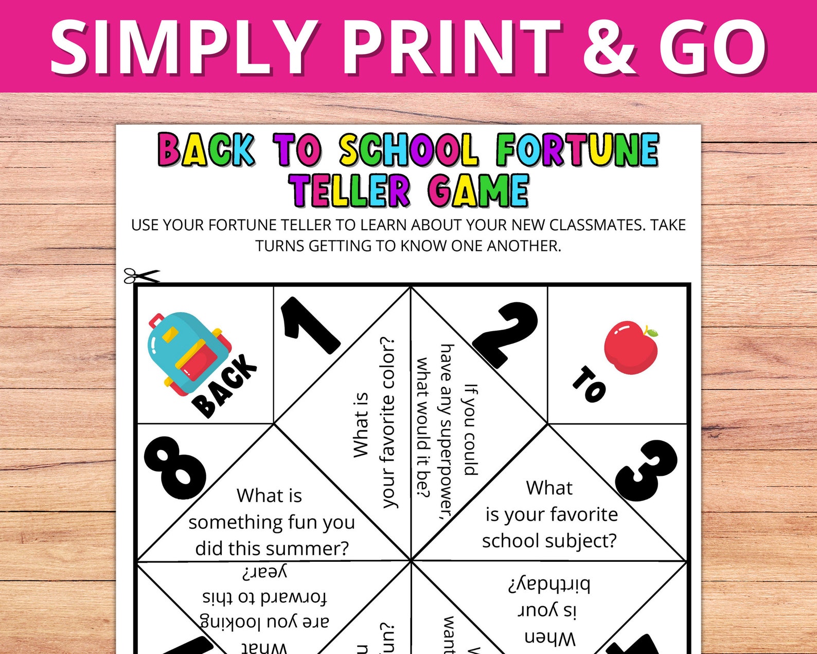 Back to School Fortune Teller Game Back to School Get to Know - Etsy