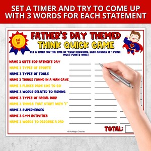 Father's Day Themed Think Quick Game, Father's Day Trivia Game, Family ...