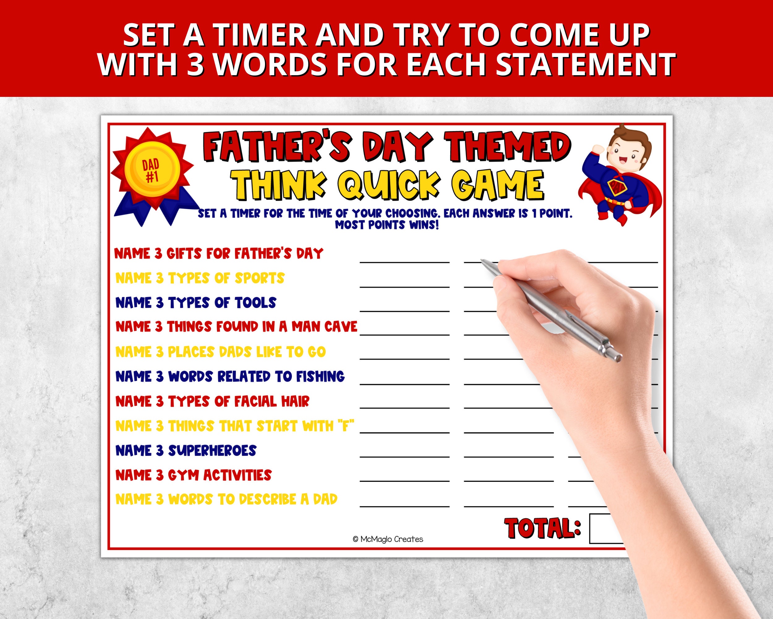 Father's Day Themed Think Quick Game, Father's Day Trivia Game, Family ...