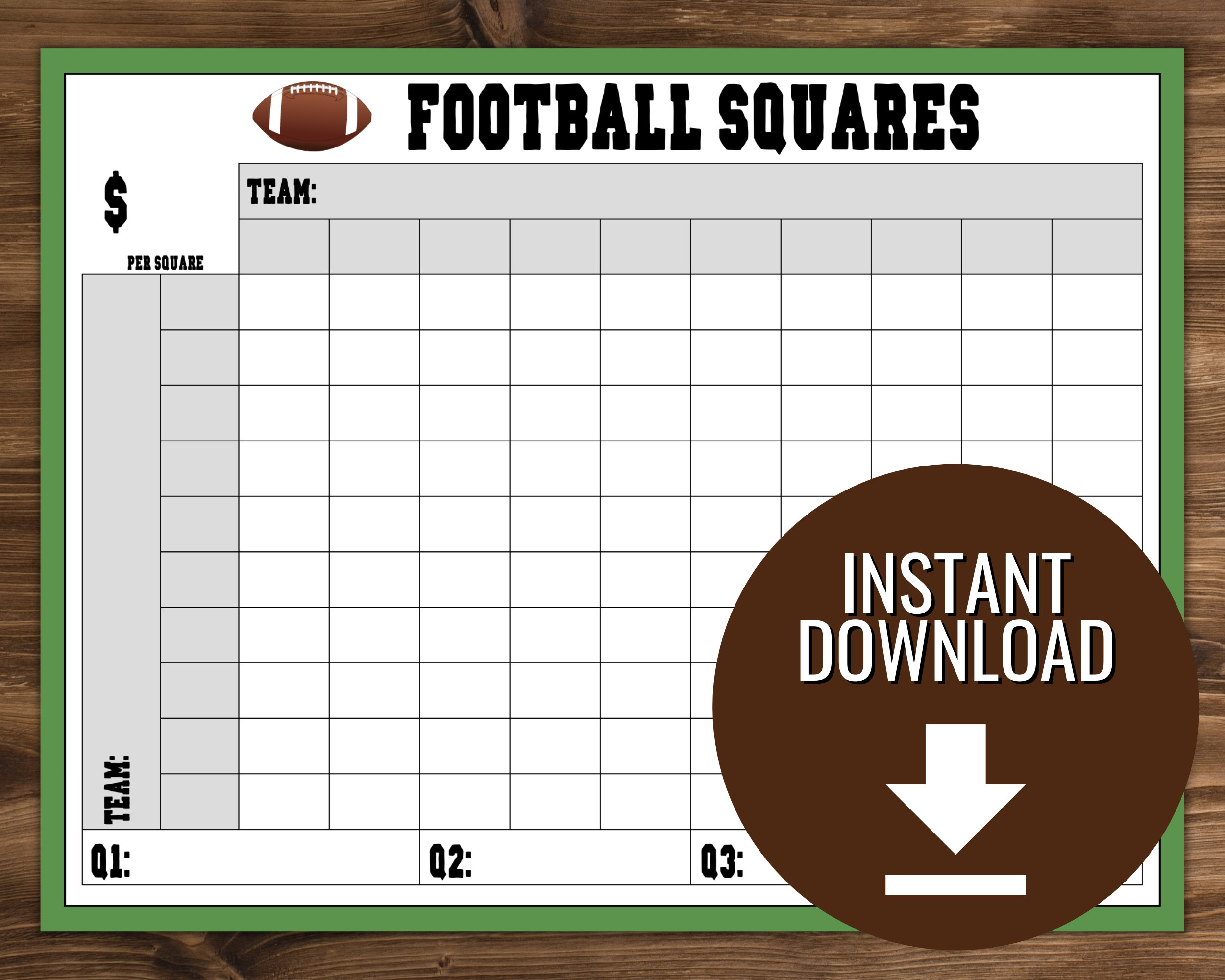 Football Squares Game, 100 Squares, the Big Game Squares Grid, Football ...