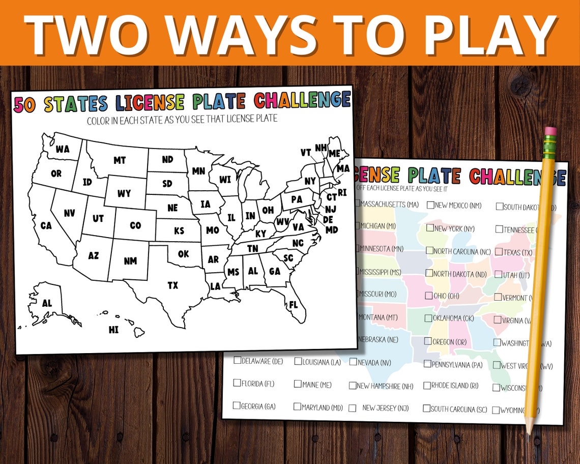 License Plate Challenge Road Trip Printable Kids Travel - Etsy