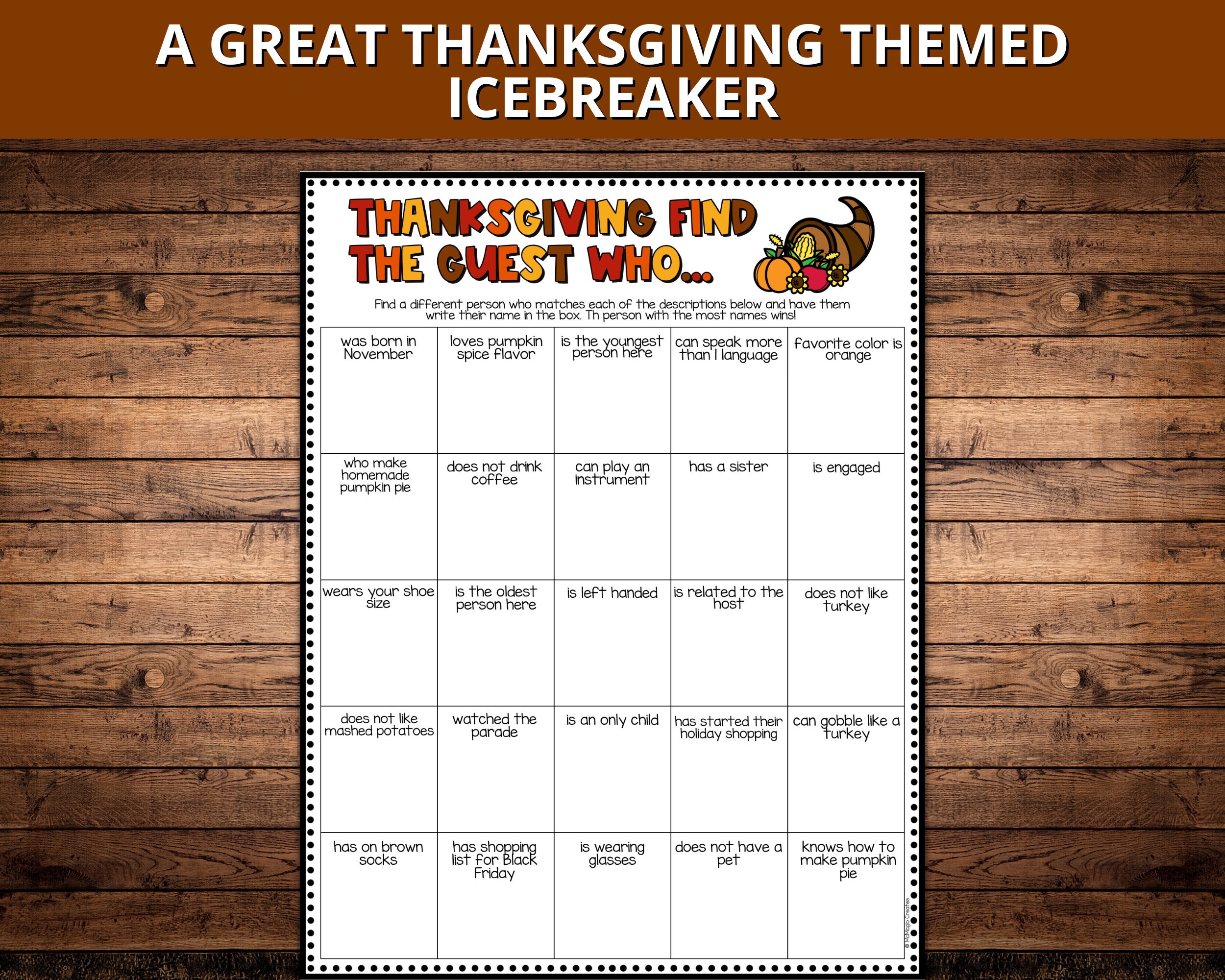 Thanksgiving Find the Guest Who Game, Adult Thanksgiving Party Games ...