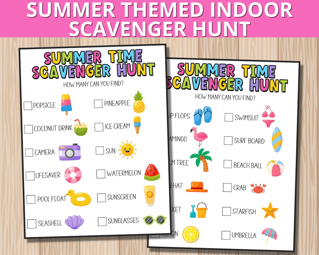 Summer Themed Indoor Scavenger Hunt, Scavenger Hunt Printable for Kids ...