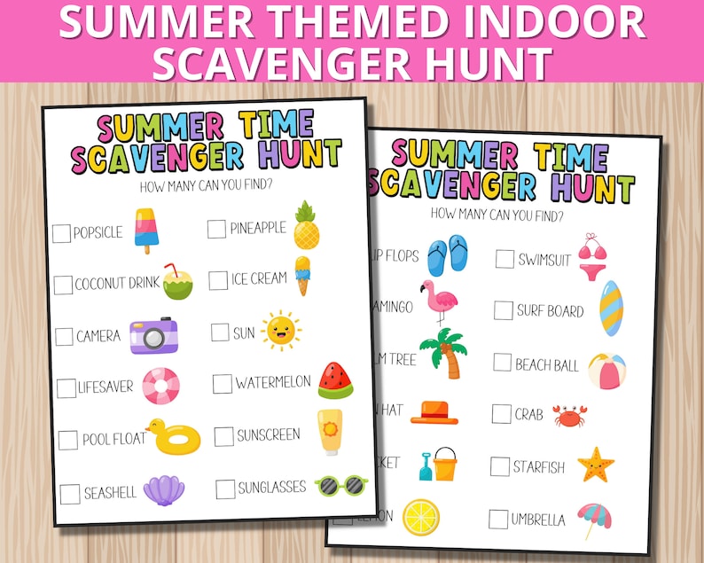 Summer Themed Indoor Scavenger Hunt, Scavenger Hunt Printable for Kids ...