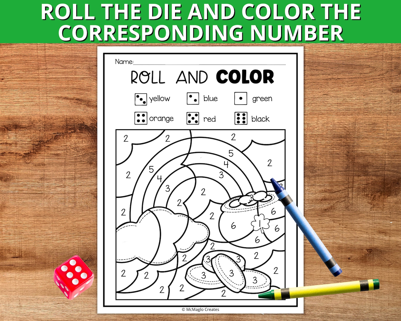 St. Patrick's Day Roll and Color Activity St. - Etsy