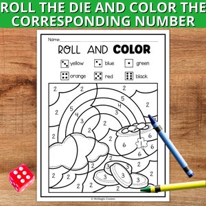 St. Patrick's Day Roll and Color Activity, St. Patrick's Day Color by ...