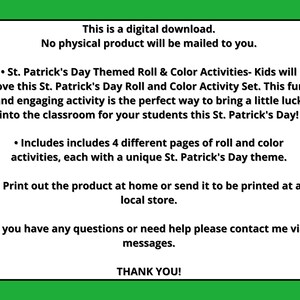 St. Patrick's Day Roll and Color Activity, St. Patrick's Day Color by ...