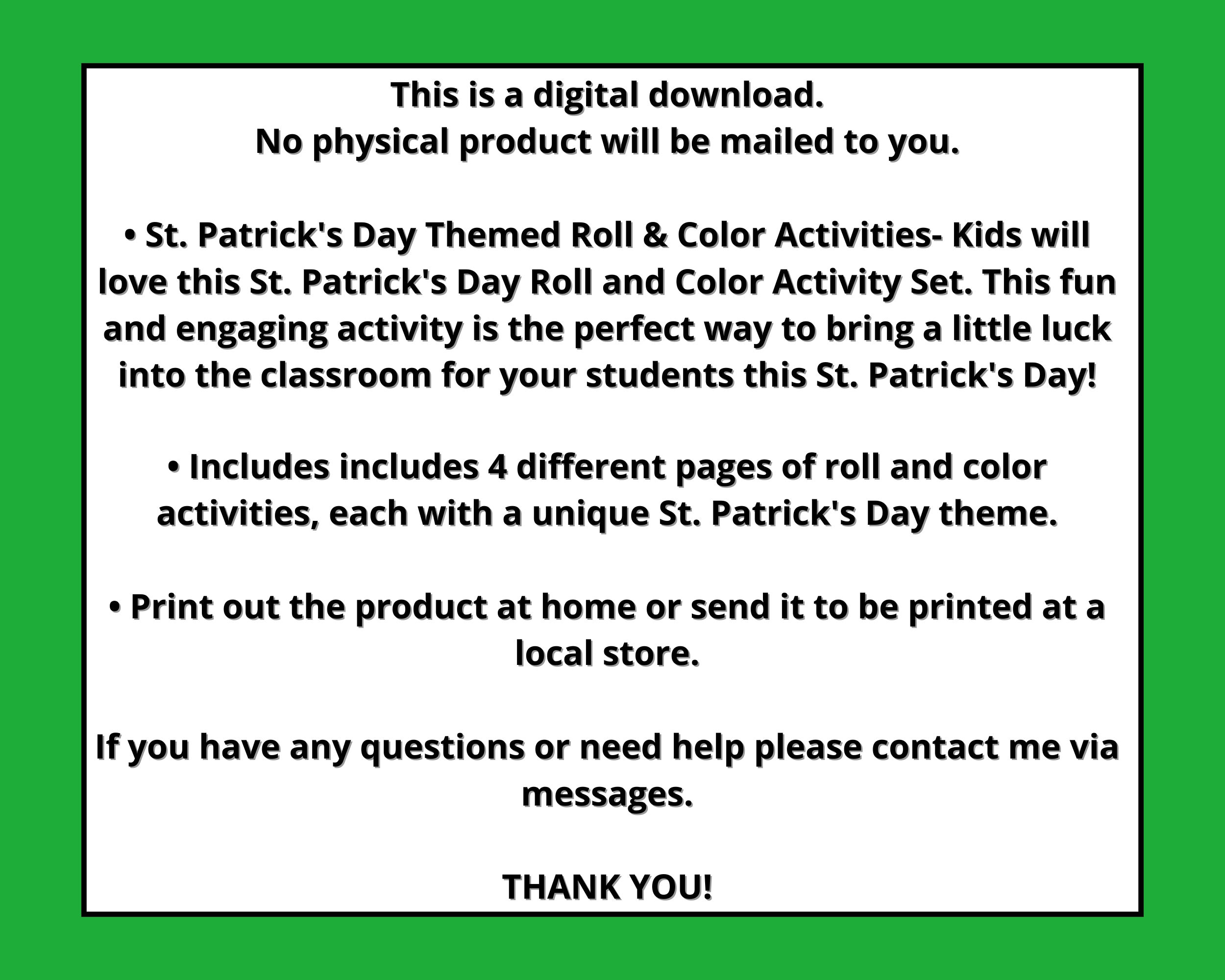 St. Patrick's Day Roll and Color Activity St. - Etsy