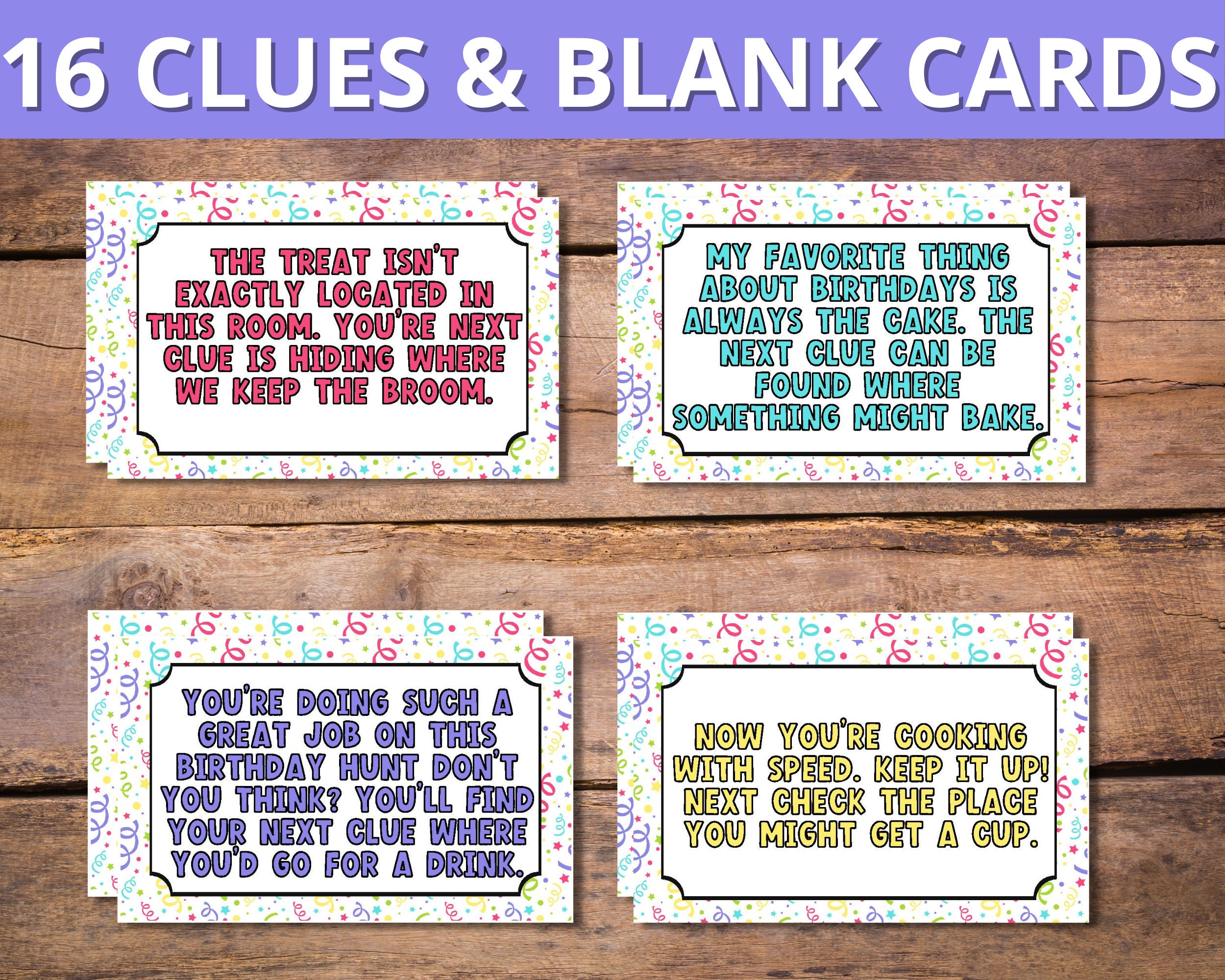 Birthday Scavenger Hunt Clue Card Printable, Birthday Treasure Hunt ...