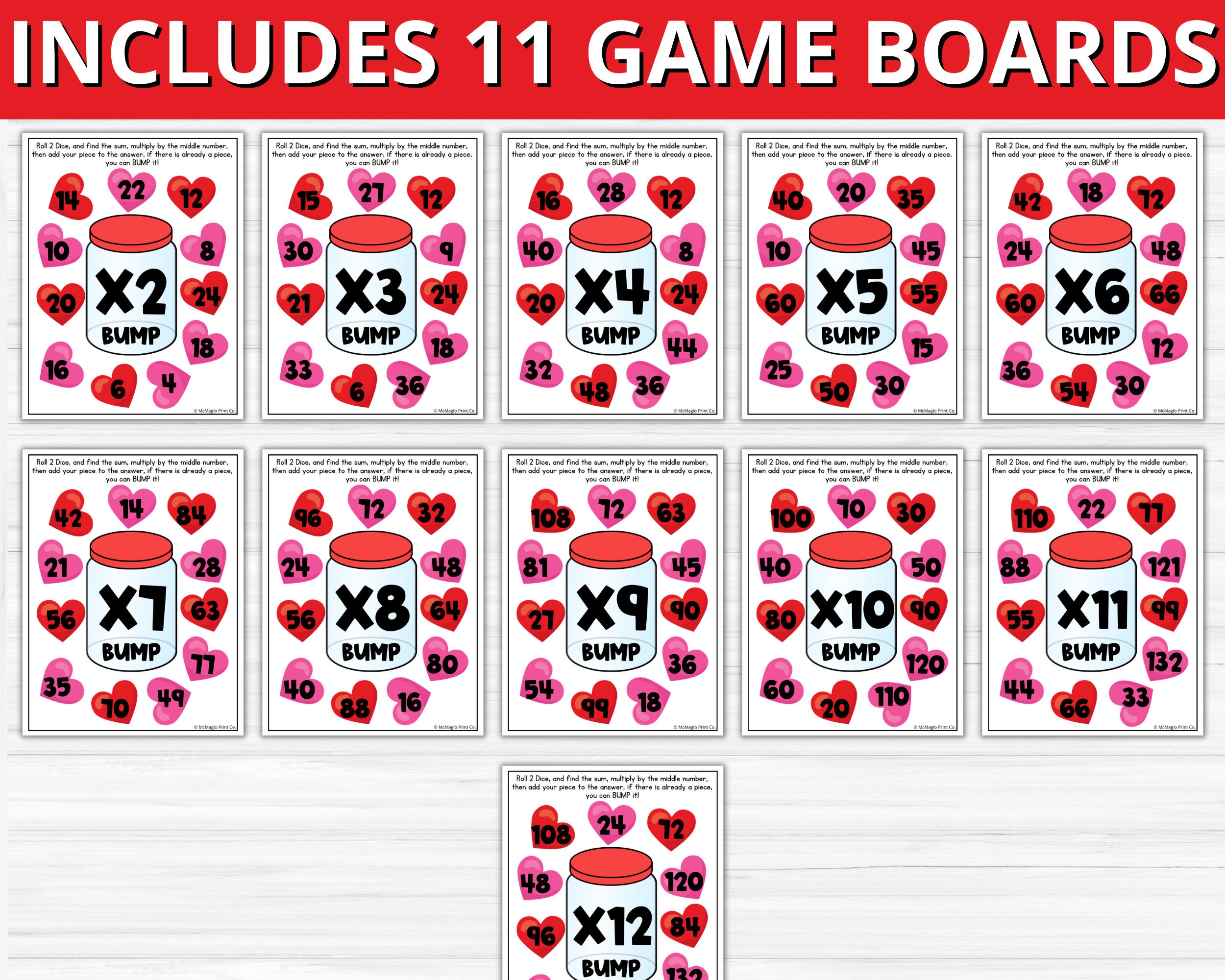 Valentine's Day Multiplication Bump Game, Valentine Classroom Activity ...