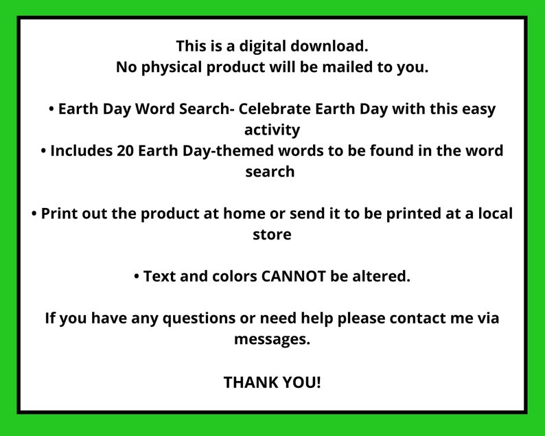 Earth Day Word Search Earth Day Printable - Etsy
