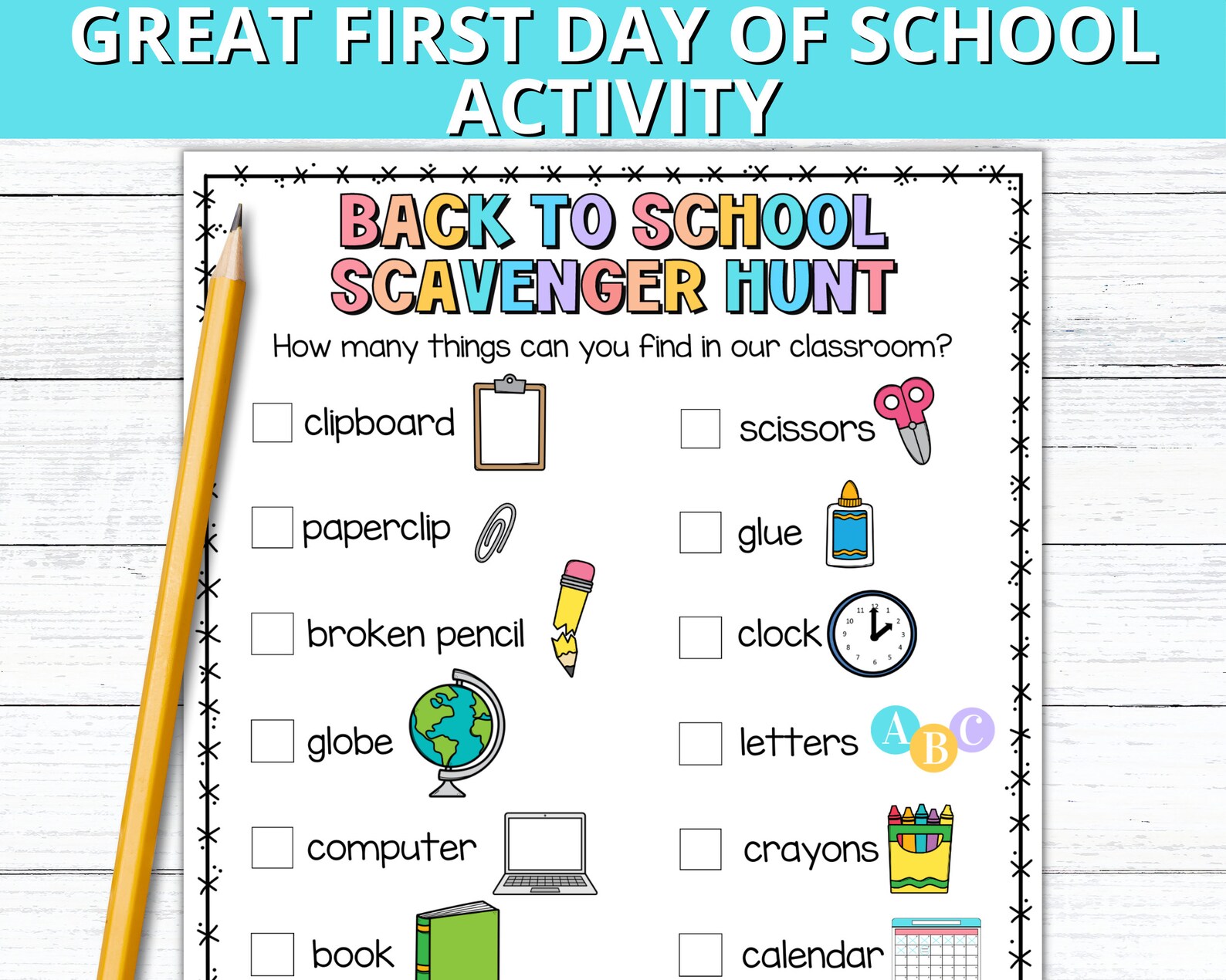 Back to School Scavenger Hunt, Classroom Scavenger Hunt Printable for ...