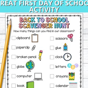 Back to School Scavenger Hunt, Classroom Scavenger Hunt Printable for ...