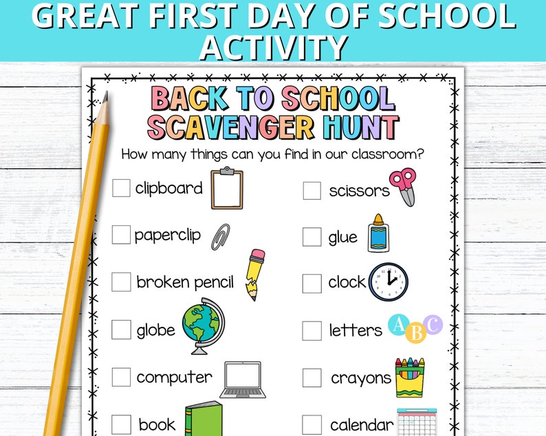 Back to School Scavenger Hunt, Classroom Scavenger Hunt Printable for ...