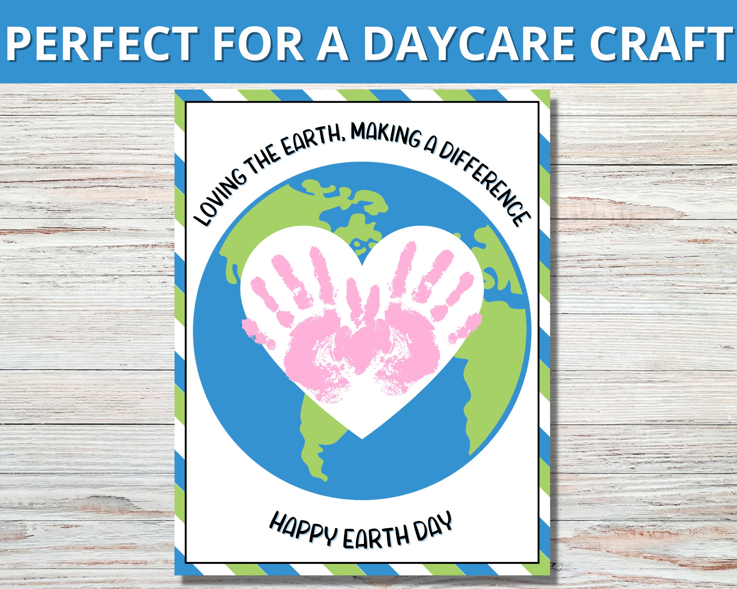 Earth Day Kid's Handprint Art, Printable Earth Day Activity for Daycare ...