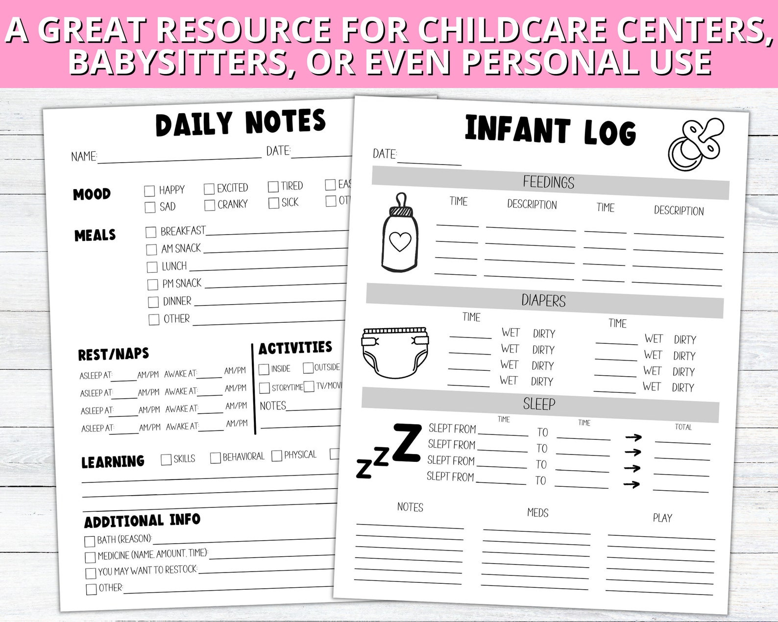 Infant Daily Log Printable, Baby Daily Log and Notes, Infant Daily ...