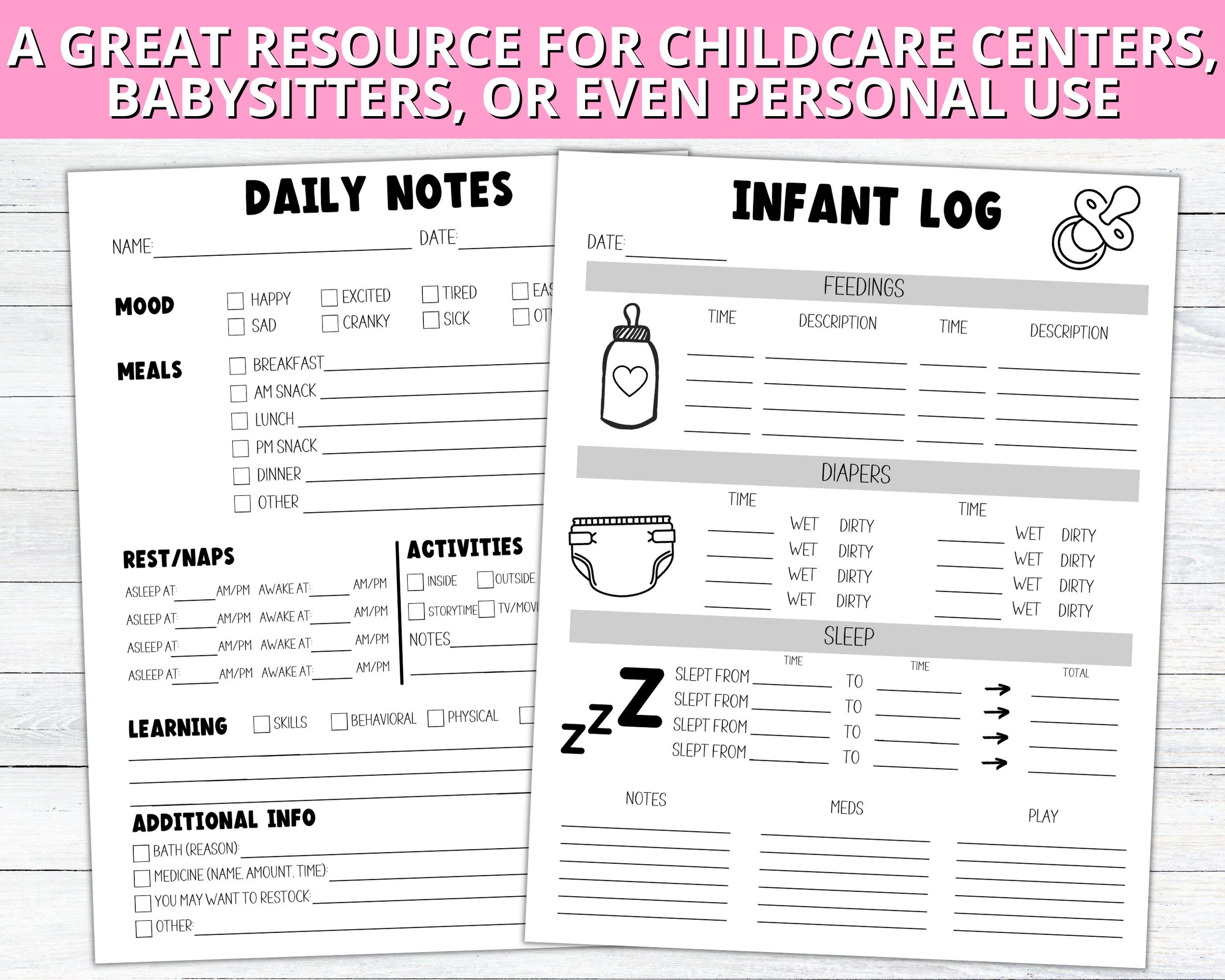 Infant Daily Log Printable, Baby Daily Log and Notes, Infant Daily ...